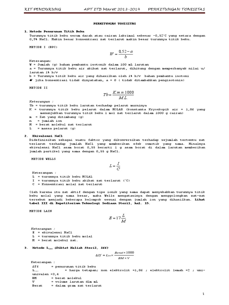 Perhitungan Tonisitas | PDF
