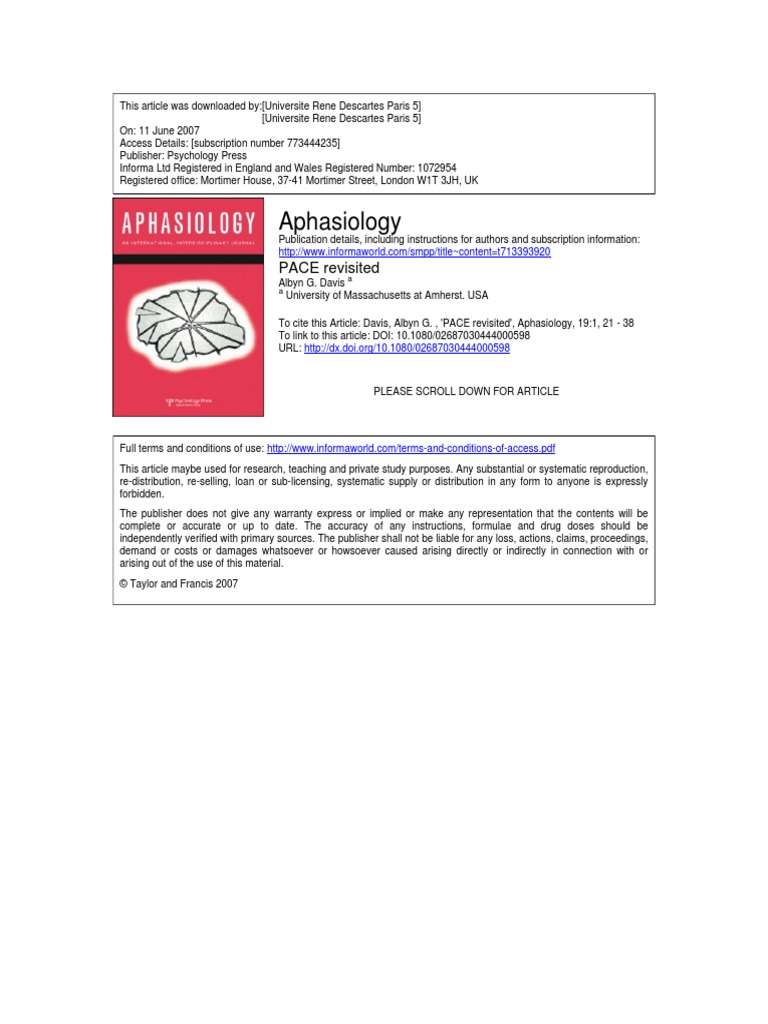 Pace 2005 Davis | PDF | Aphasia | Communication