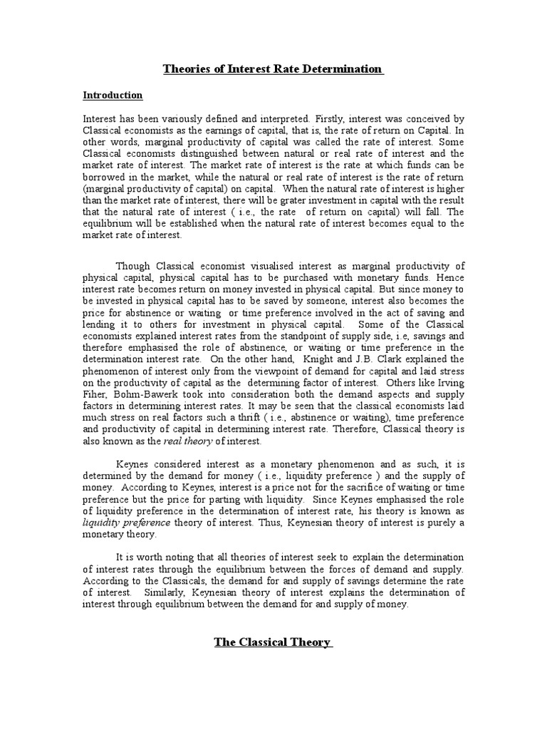 Theories of Interest Rate | PDF | Demand For Money | Interest