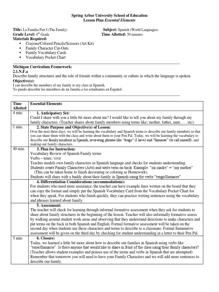 La Familia: 4th Grade Spanish Lesson | PDF | Spanish Language ...