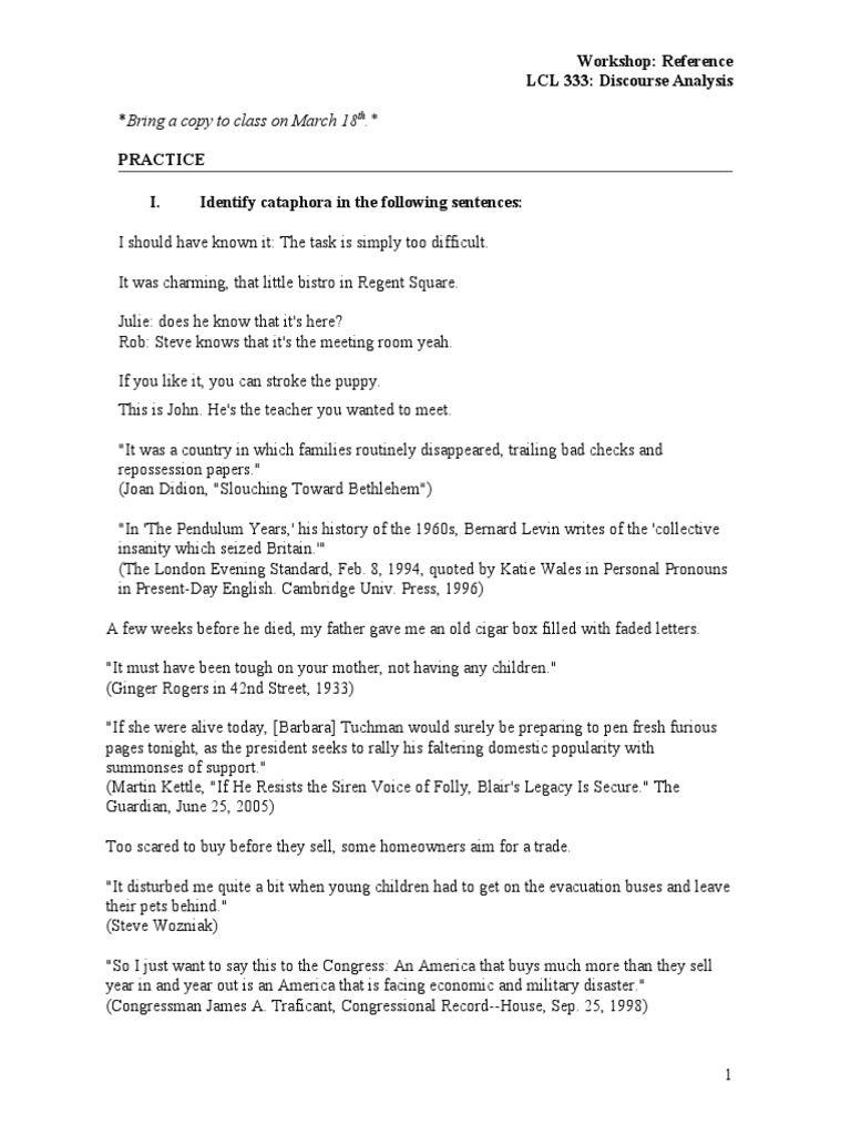 Workshop: Reference LCL 333: Discourse Analysis | PDF | Greenhouse ...