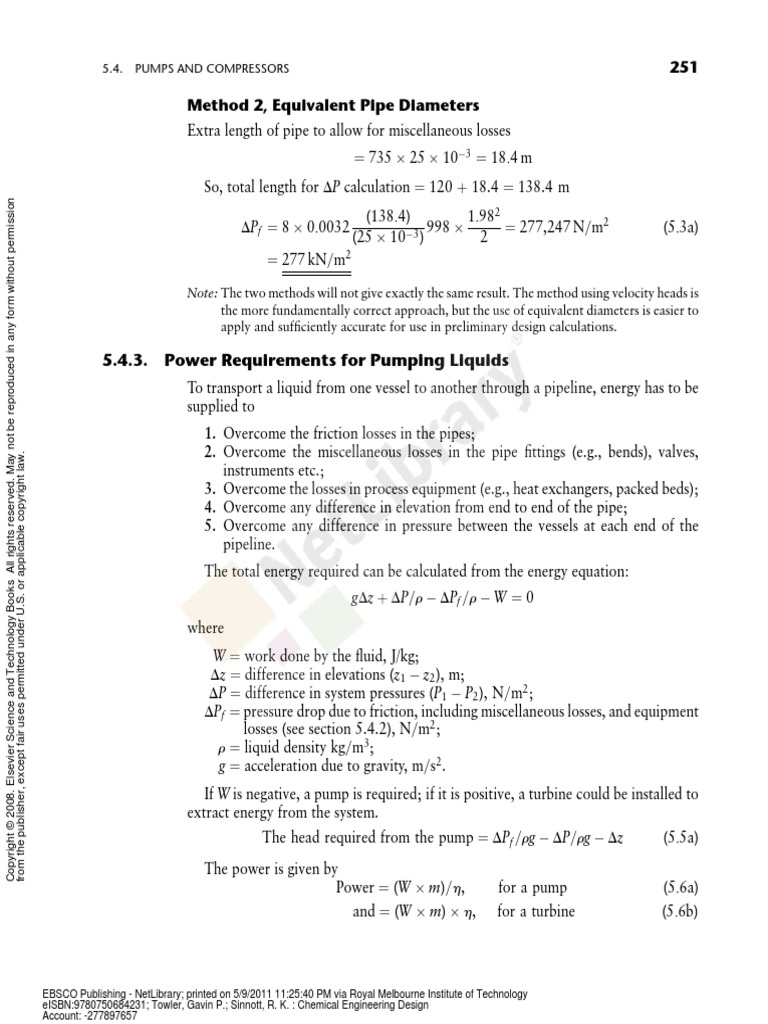 5.4.3. Power Requirements For Pumping Liquids: 5.4. Pumps and ...