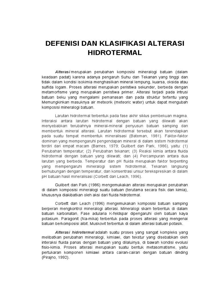 Defenisi Dan Klasifikasi Alterasi Hidrotermal | PDF