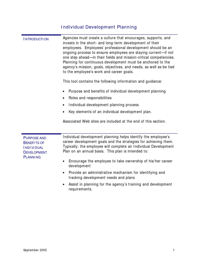 Individual Development Planning: Ntroduction | PDF | Goal | Performance ...