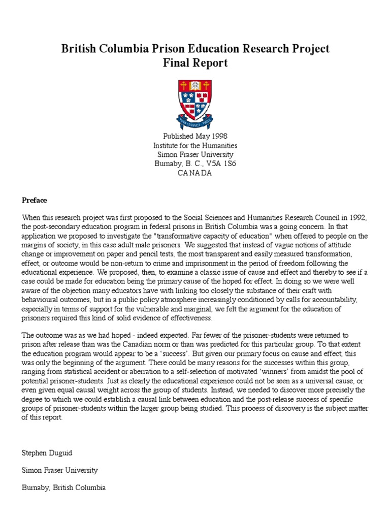 British Columbia Prison Education Research Project Final Report | PDF ...