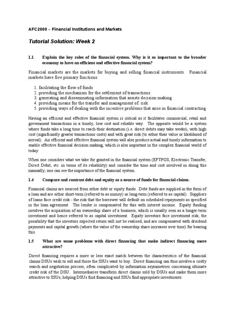 Tutorial Solution Week 2 | PDF | Financial Markets | Investing