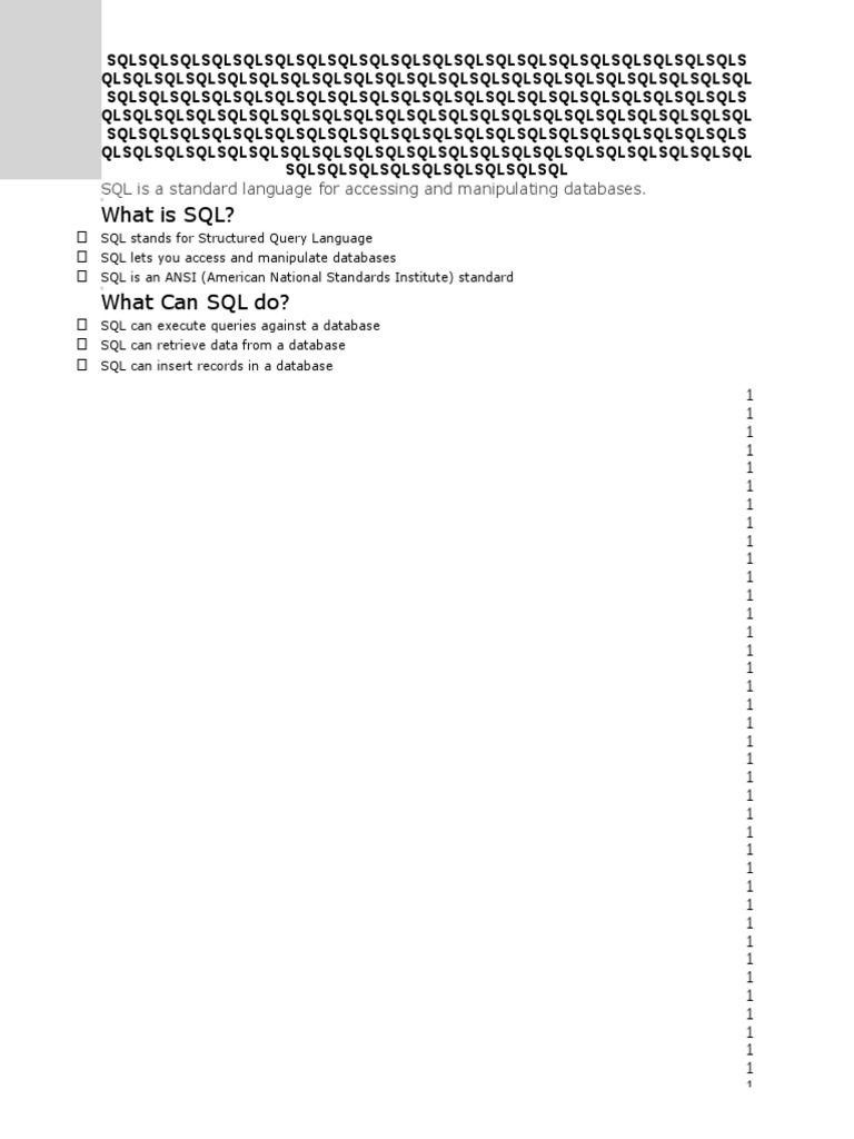 What Is SQL?: SQL Is A Standard Language For Accessing and Manipulating ...