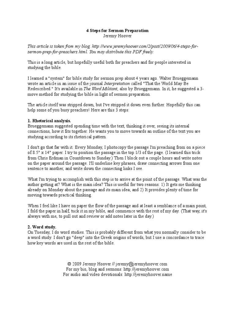 4 Steps For Sermon Preparation Jeremy Hoover This Article Is | PDF ...