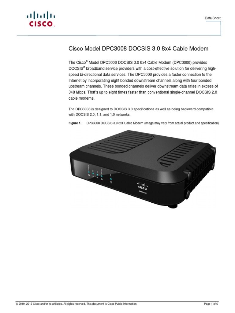 Cisco Model DPC3008 DOCSIS 3.0 8x4 Cable Modem | PDF | Power Supply ...