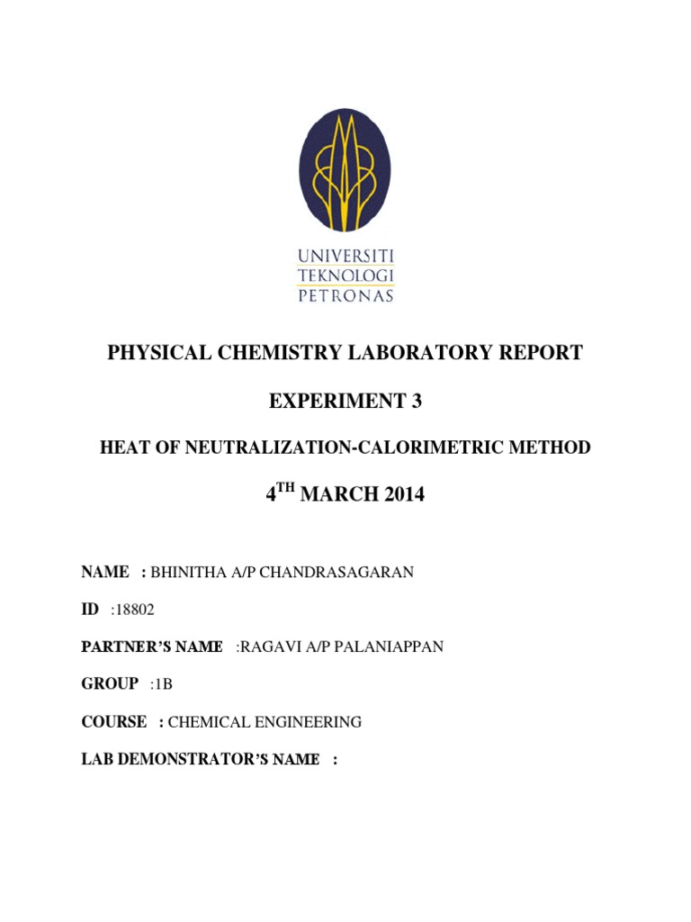 Physical Chemistry Laboratory Report | PDF | Heat | Chemical Reactions
