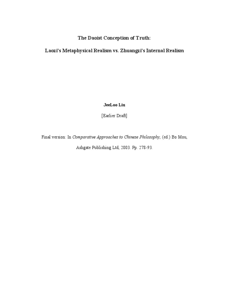 Laozi's Metaphysical Realism vs. Zhuangzi's Internal Realism | PDF ...