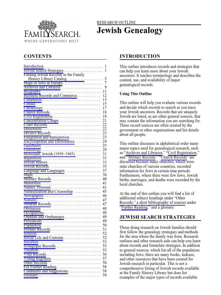 Jewish Genealogy: Using This Outline | PDF | Genealogy | Libraries