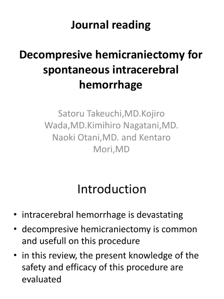 Decompressive Hemicraniectomy for ICH | PDF | Surgery | Diseases And ...
