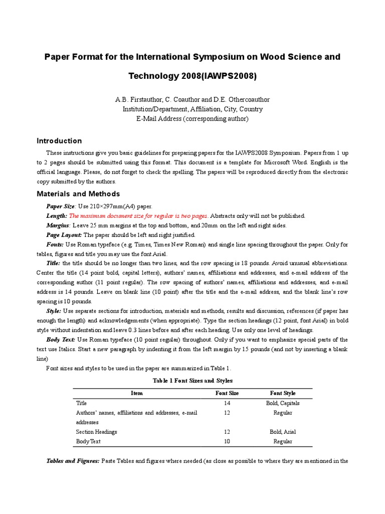 Paper Format For The International Symposium On Wood Science and ...