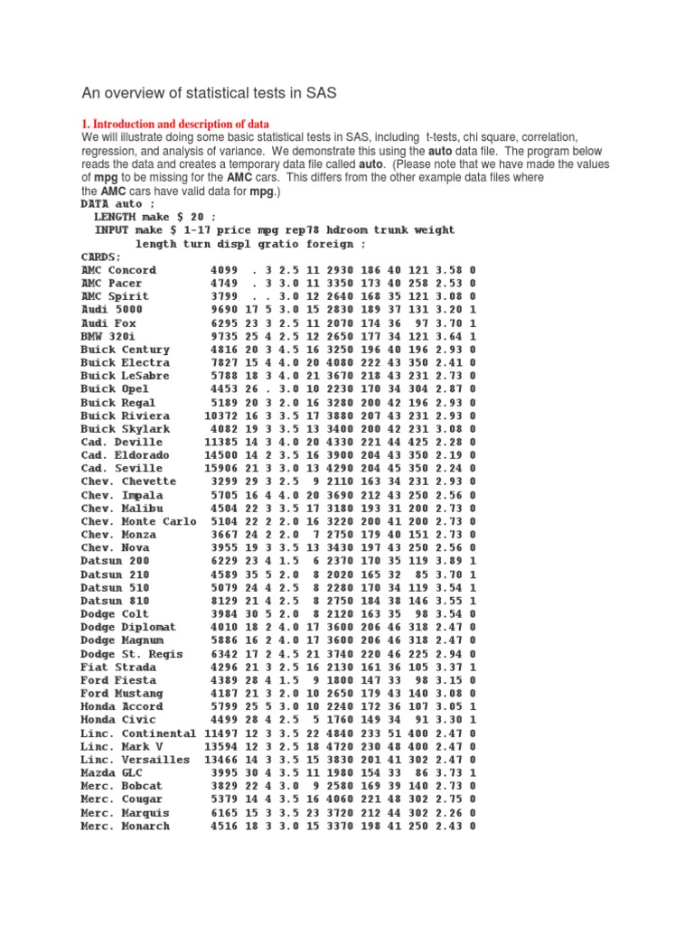 An Overview of Statistical Tests in SAS: 1. Introduction and ...
