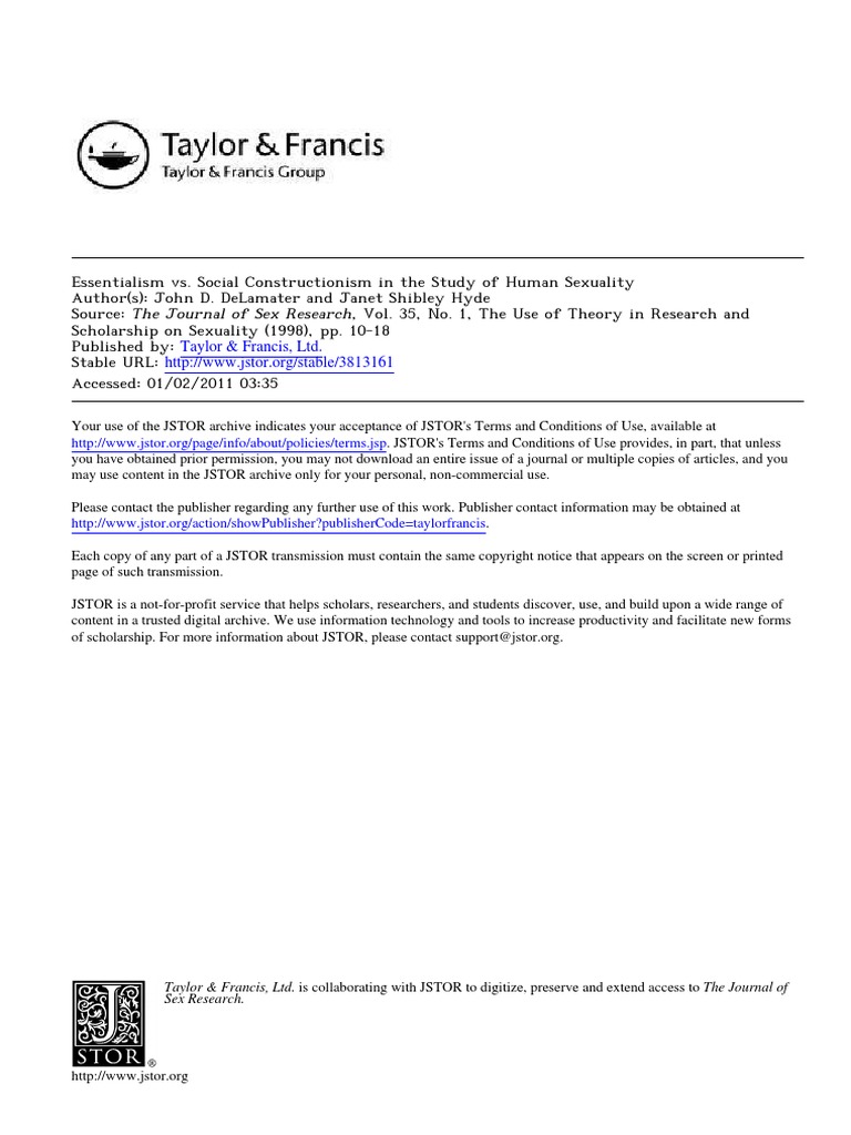 Essentialism Vs Social Constructionism Pdf Homosexuality Social