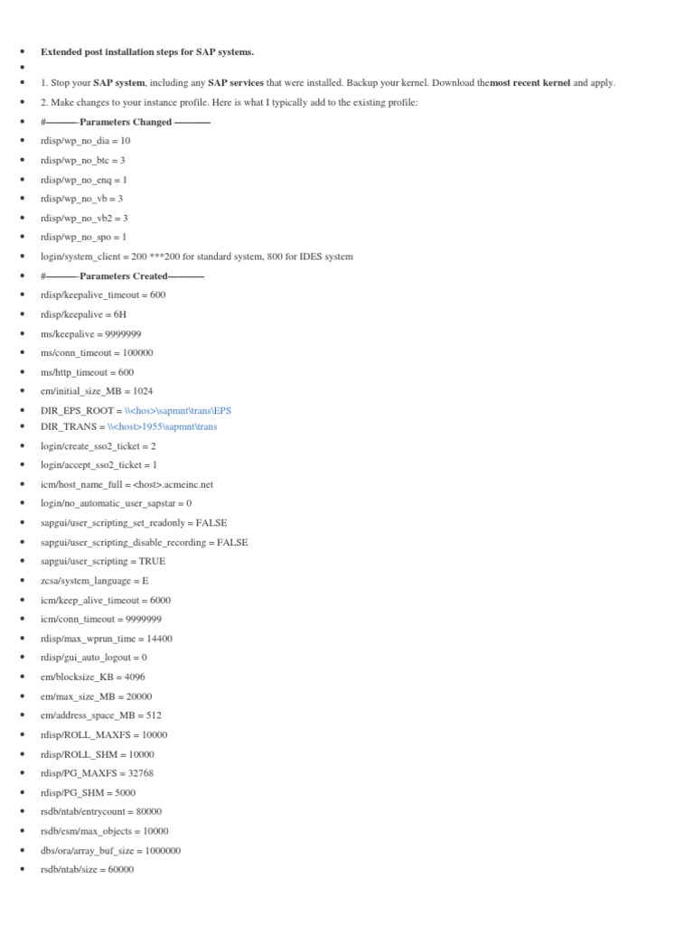 Extended Post Installation Steps For SAP Systems | PDF | Databases ...