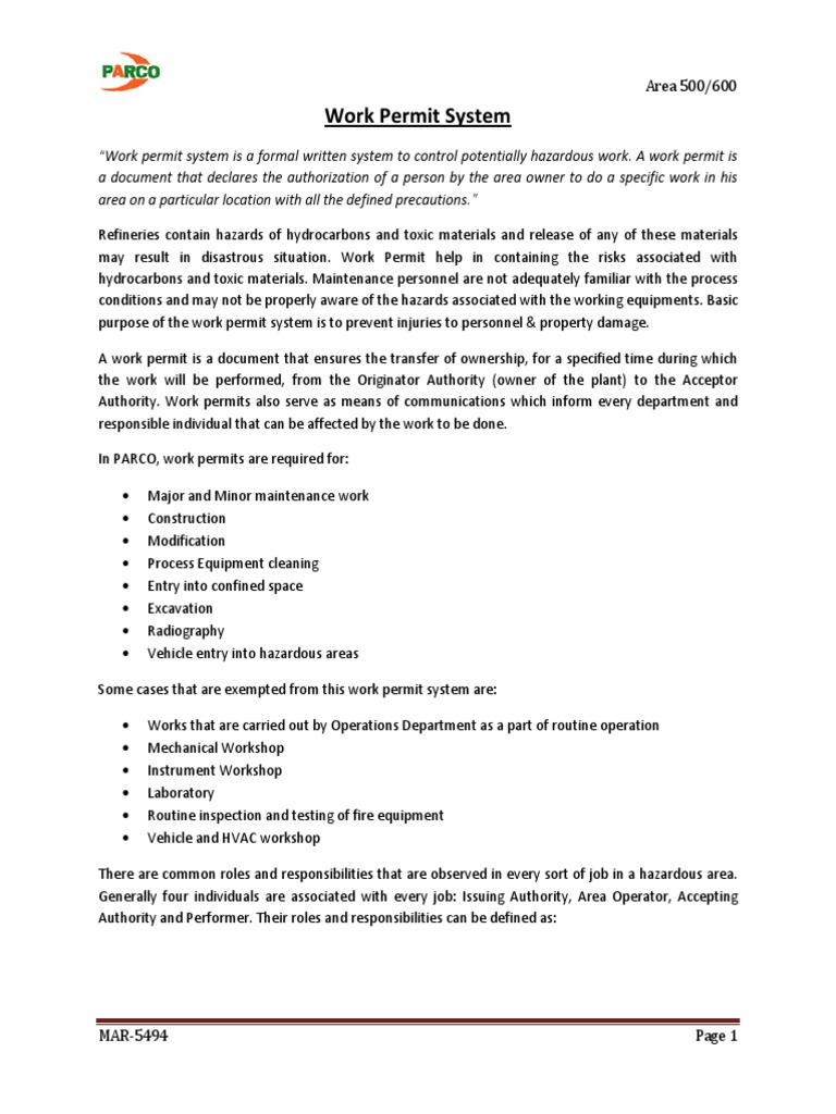 Work Permit System | PDF | Occupational Safety And Health | Safety