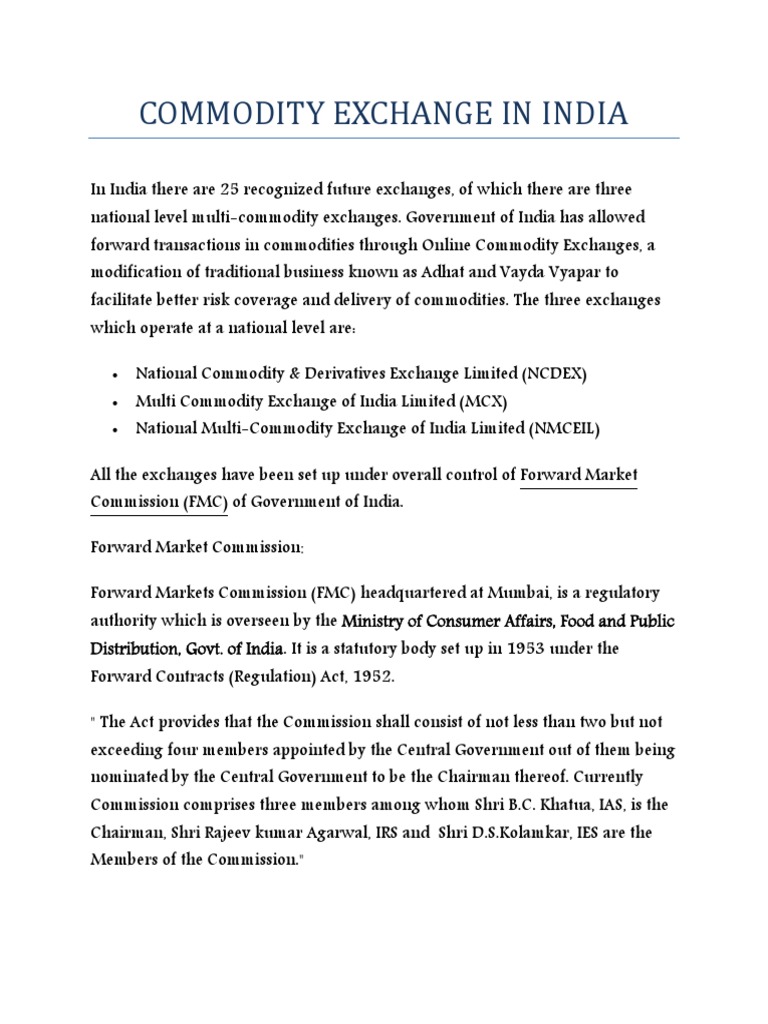 Commodity Exchange in India | PDF | Commodity Markets | Futures Exchange