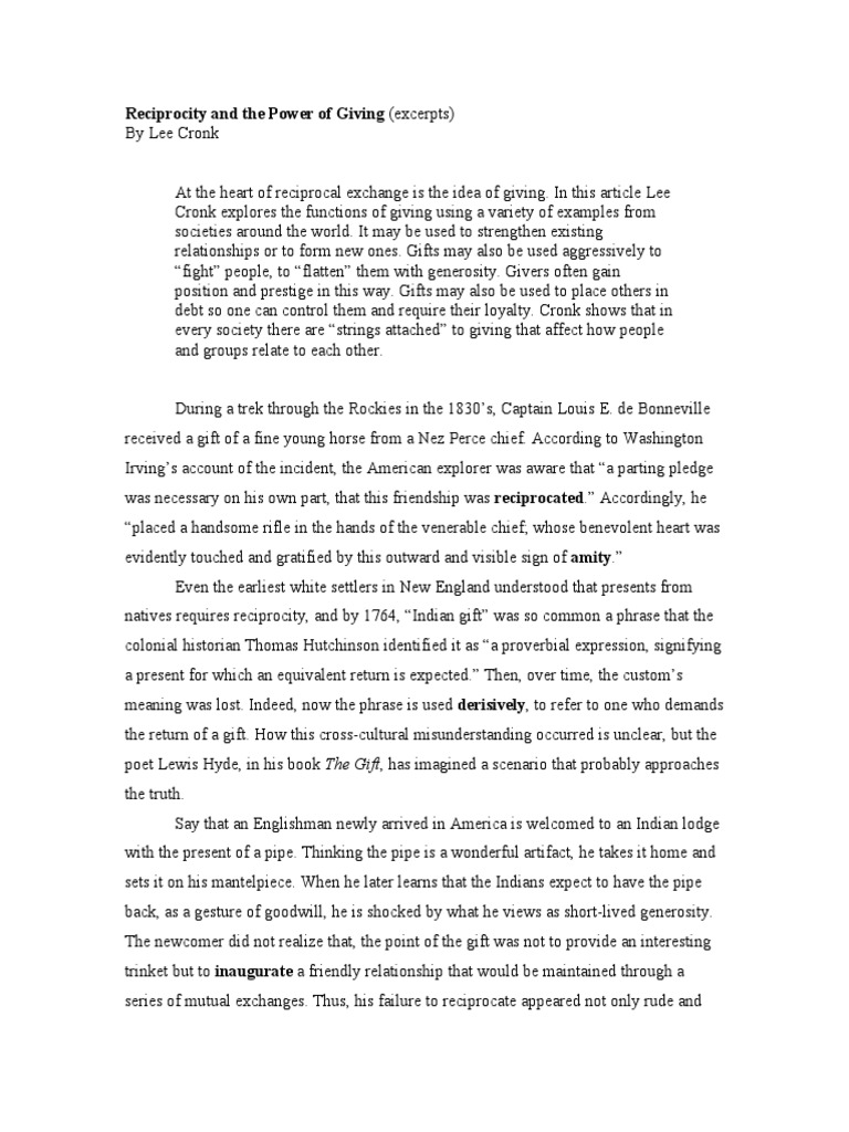 Reciprocity in Gift Giving Dynamics | PDF