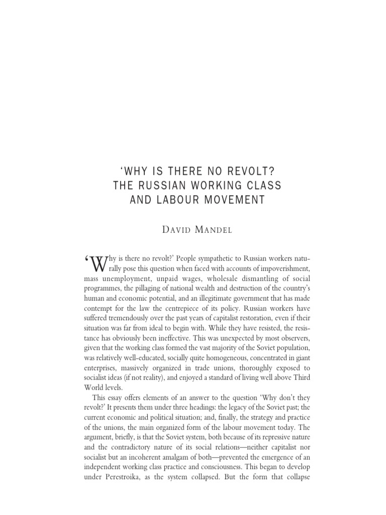 The Russian Working Class | PDF | Trade Union | Socialism