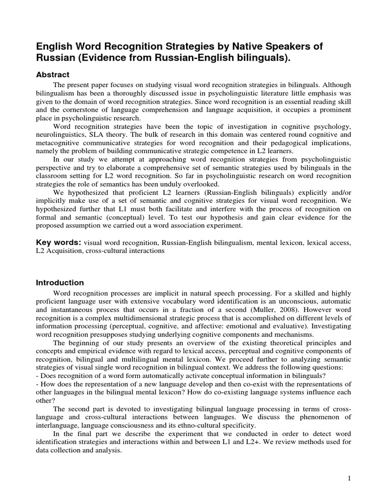 Visual Word Recognition Strategies | PDF | Lexicon | Multilingualism