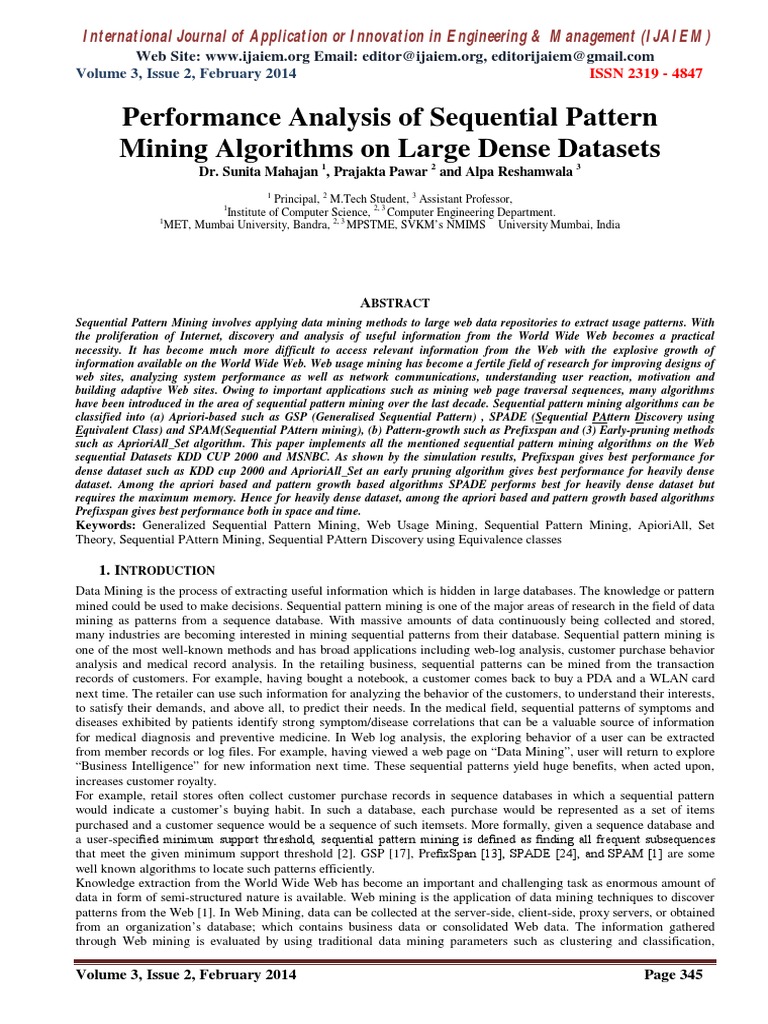 Performance Analysis Of Sequential Pattern Mining Algorithms On Large Dense Datasets Download