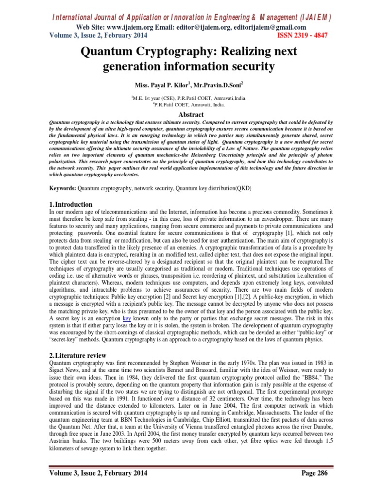 Quantum Cryptography: Realizing Next Generation Information Security ...