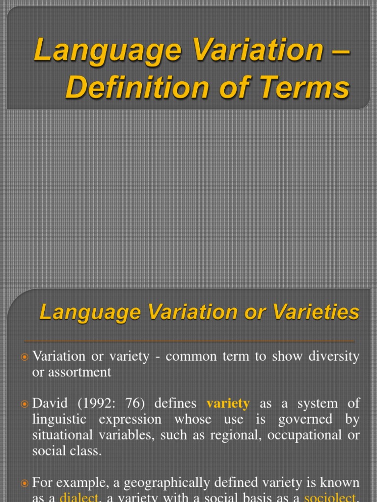 Language Variation - Definition of Termss | PDF | Dialect | Language ...