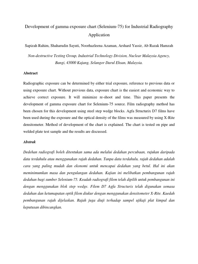 Development of Gamma Exposure Chart (Selenium-75) For Industrial ...