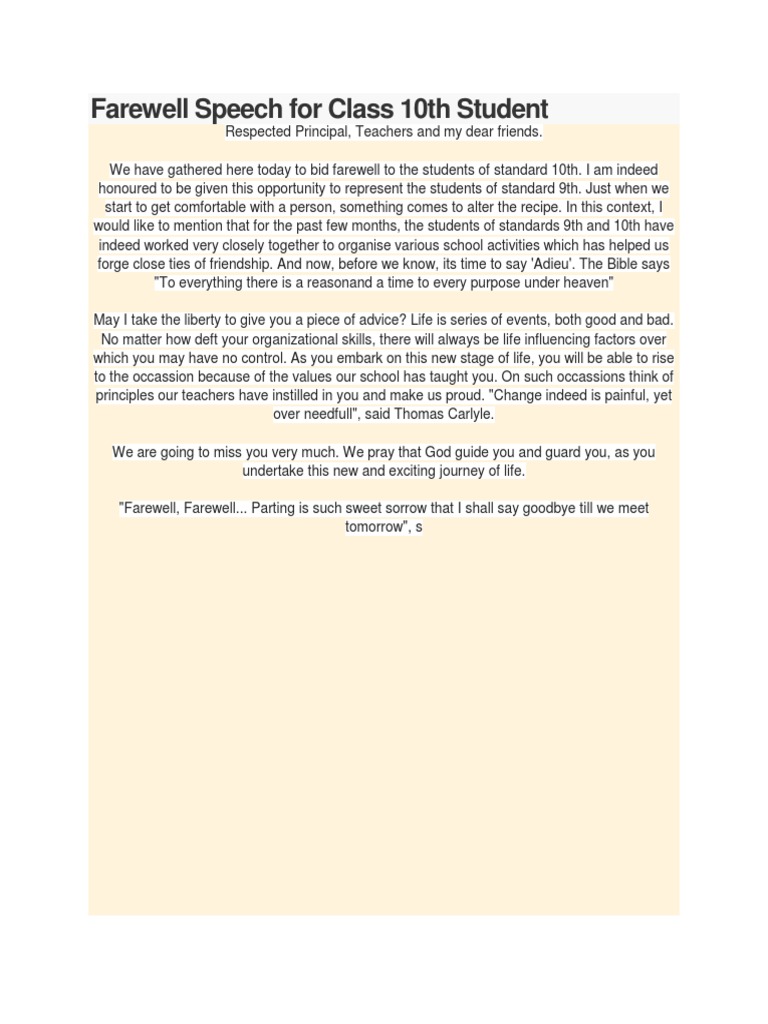 Farewell to Friends: A Send Off Speech Bidding Adieu to Class 10 ...
