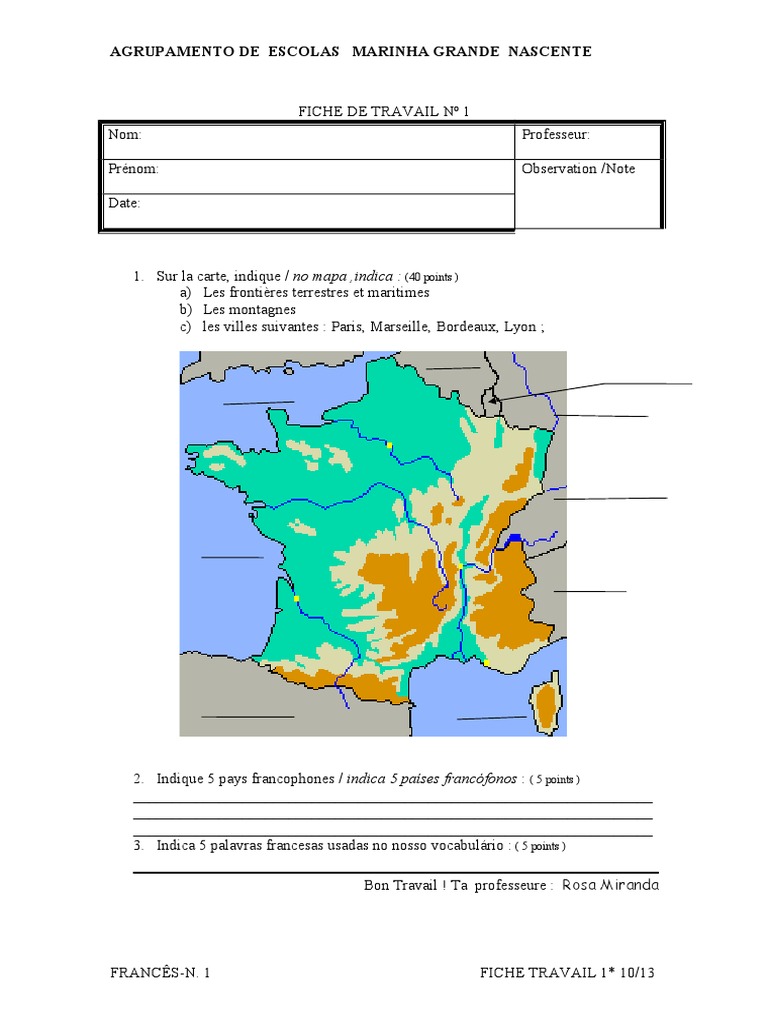 Fiche de travail sur la géographie et le français | PDF