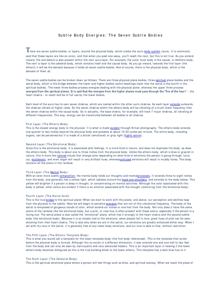 Subtle Body Energies: The Seven Subtle Bodies | PDF | Plane ...