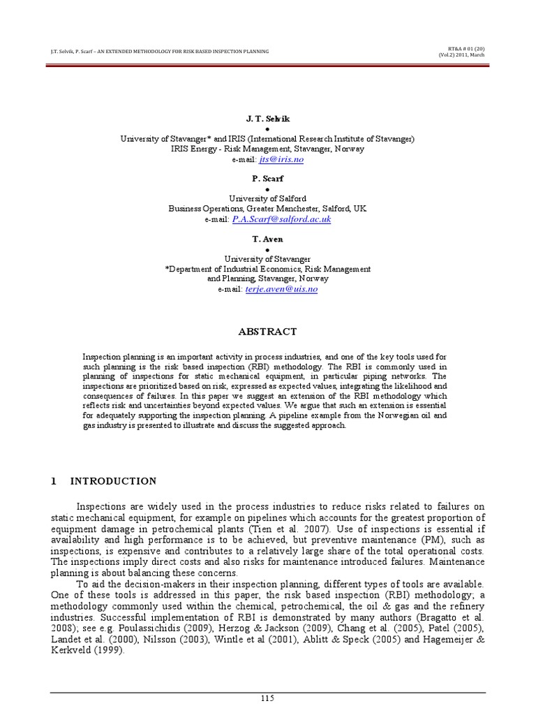 Risk Based Inspection Planning | PDF