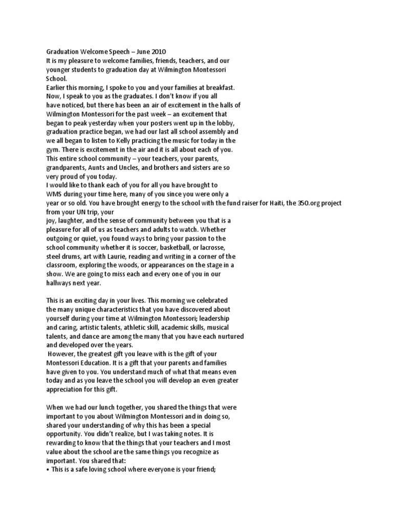 Graduation Welcome Speech | PDF | Montessori Education | Archery