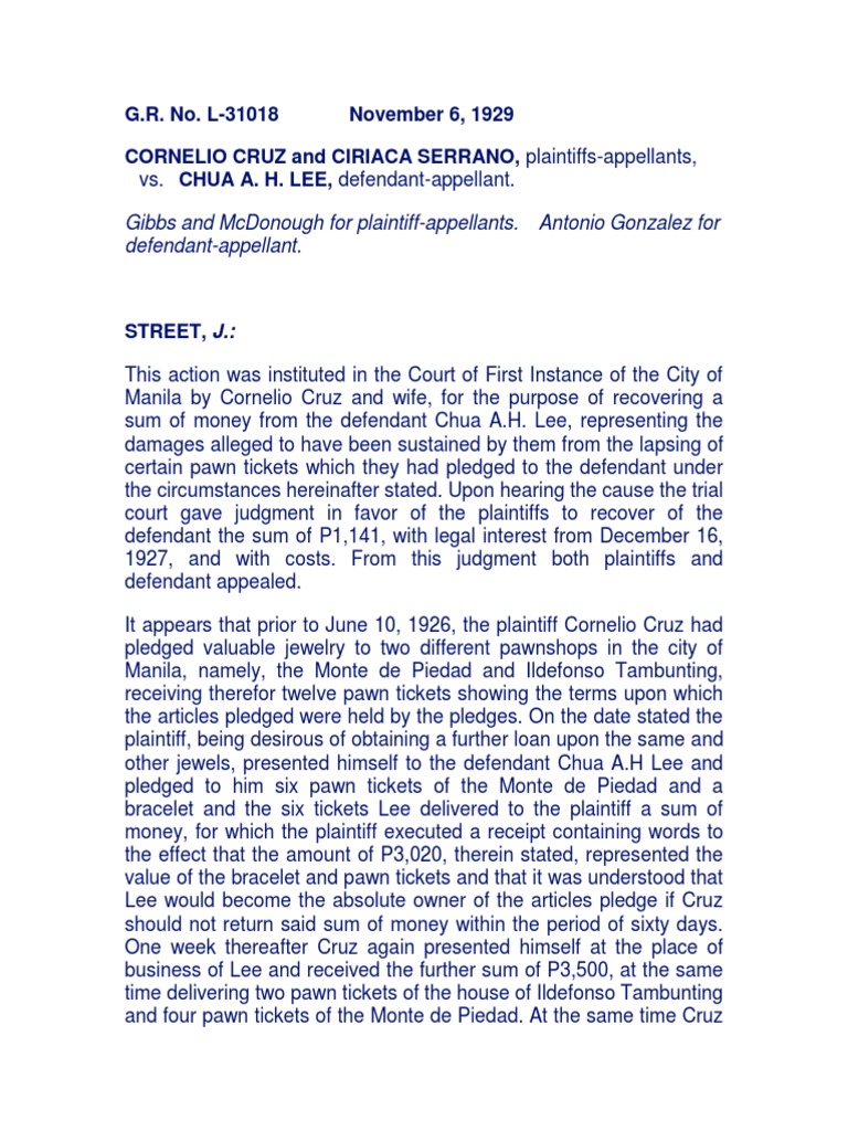G.R. No. L-31018 November 6, 1929 CORNELIO CRUZ and CIRIACA SERRANO ...