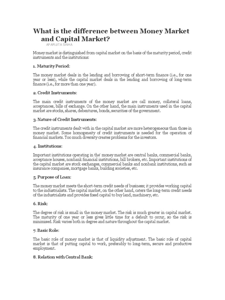 What Is The Difference Between Money Market and Capital Market? | PDF ...