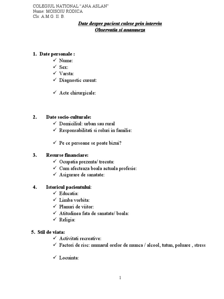 Fisa Culegere Date Pacient