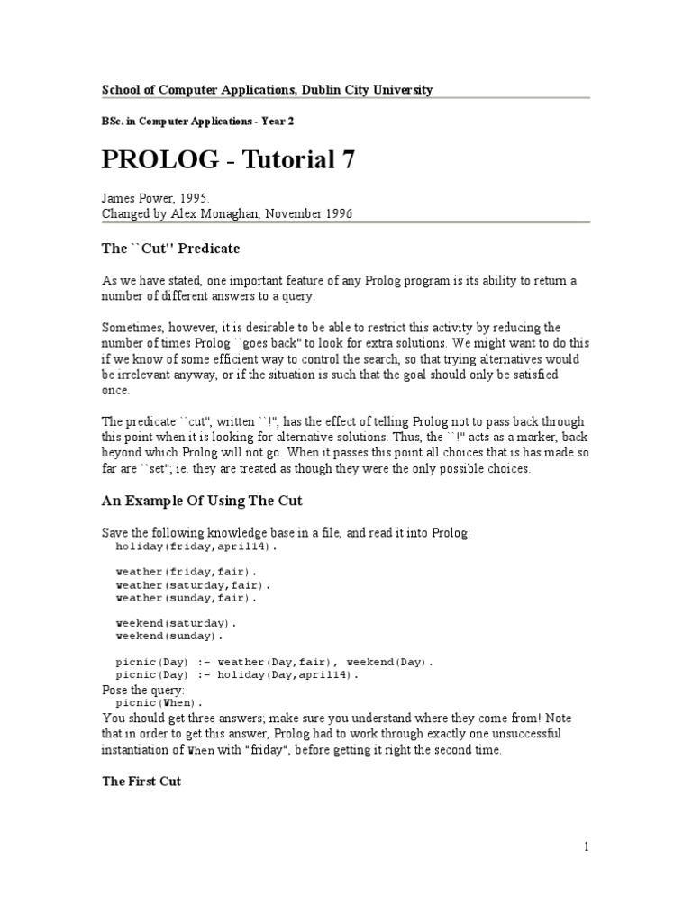 Prolog Cut Pdf Computer Programming Areas Of Computer Science 8143