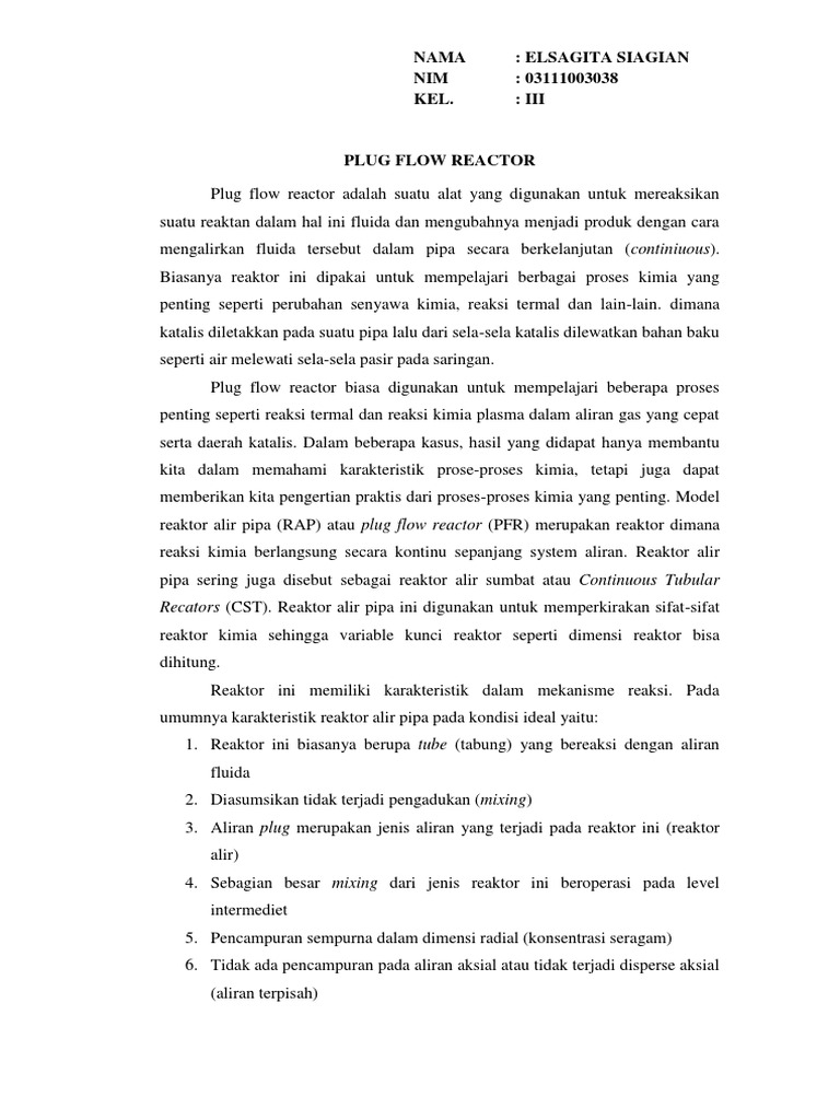 Plug Flow Reactor | PDF