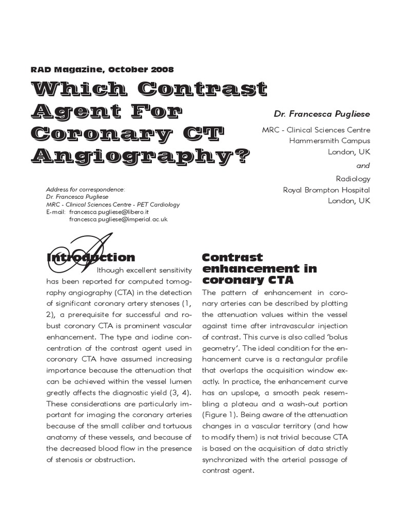 Which Contrast Agent For Coronary CT Angiography? | Download Free PDF ...