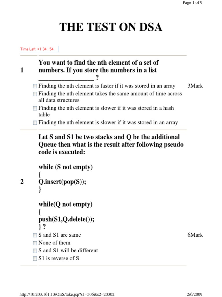 The Test On Dsa Pdf Array Data Structure Pointer Computer Programming 5539
