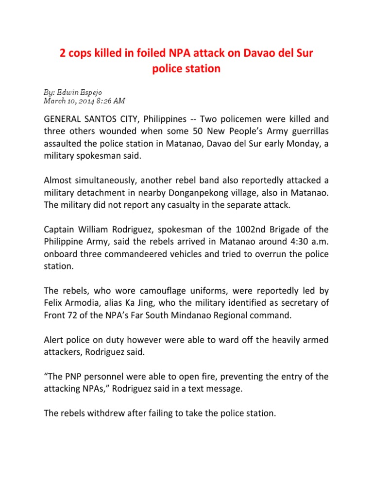 CPP Npa Attacks | PDF | Military | Military Science