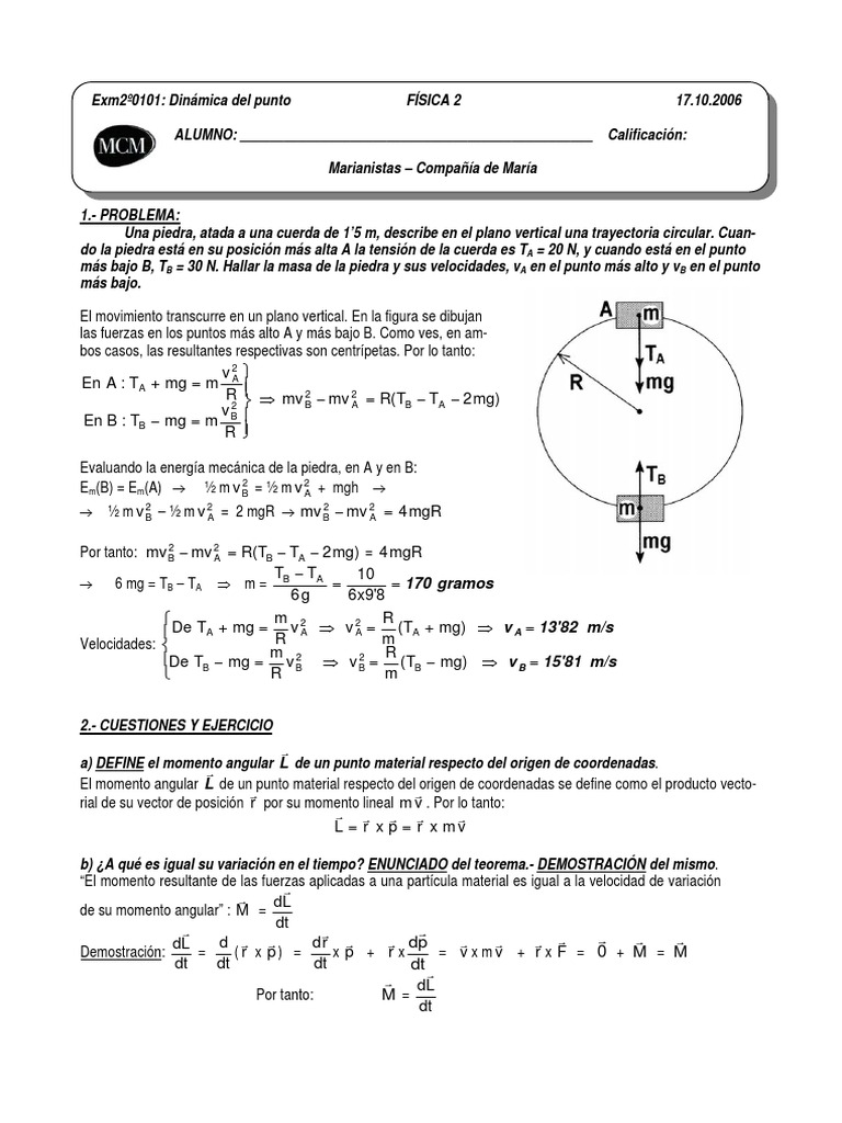 2B Exm0102 Dinámica+del+punto+resuelto | PDF | Impulso | Momento angular