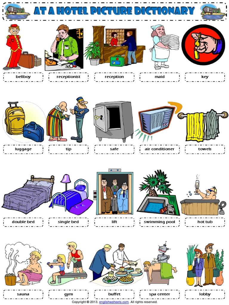At A Hotel Vocabulary Pictionary Poster Worksheet | PDF