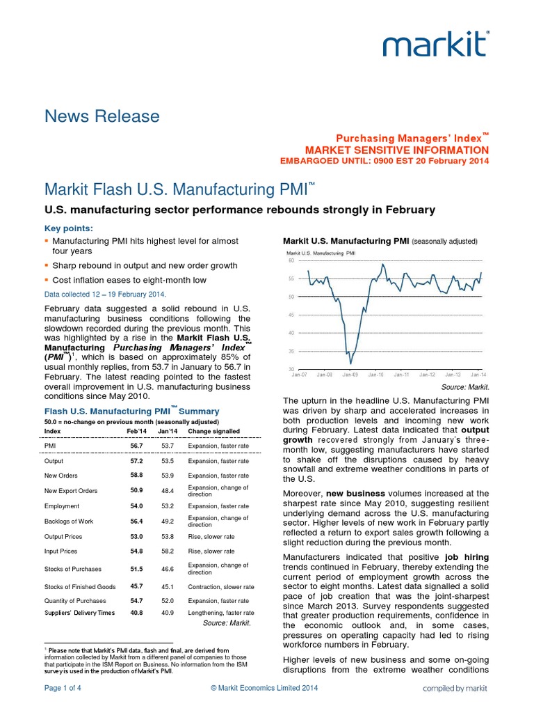News Release: Markit Flash U.S. Manufacturing PMI | PDF | Index ...