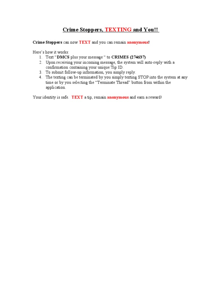 Text Tips for Crime Stoppers | PDF