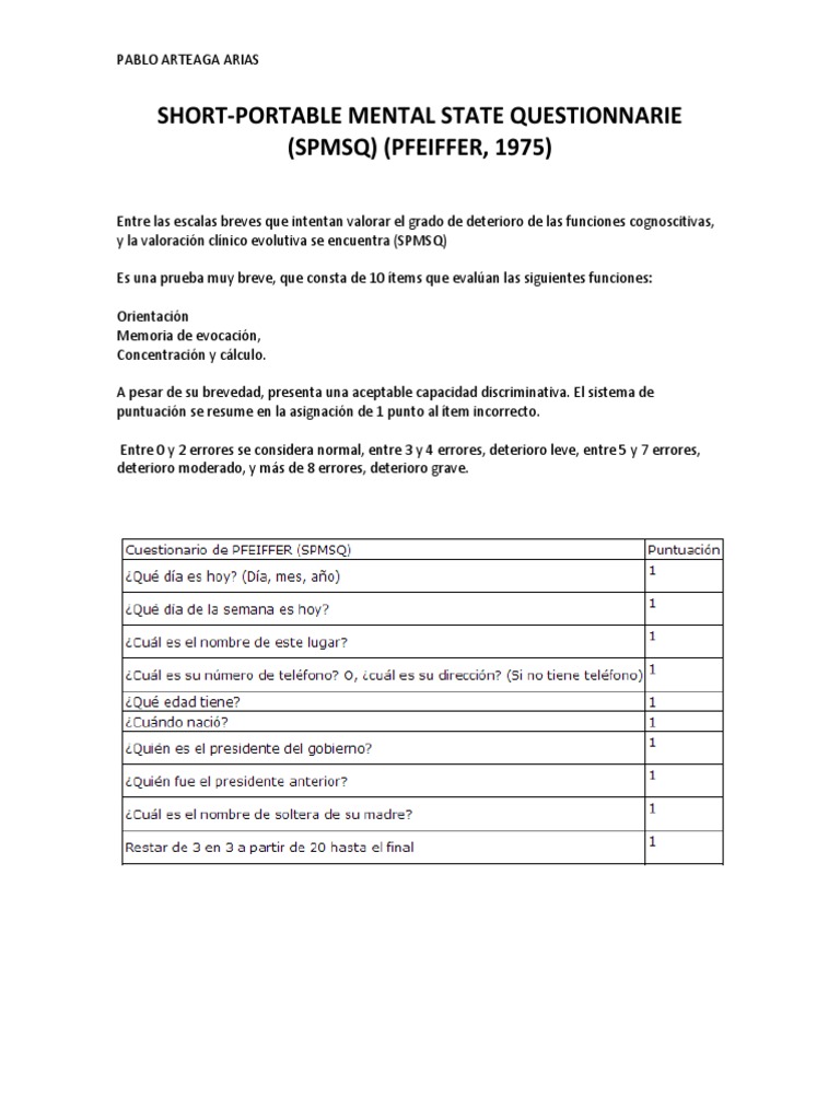 Short-Portable Mental State Questionnarie (SPMSQ) | PDF