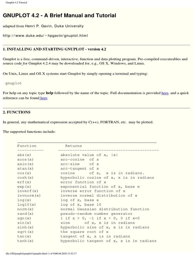 Gnuplot For Beginners | PDF | Sine | Trigonometric Functions