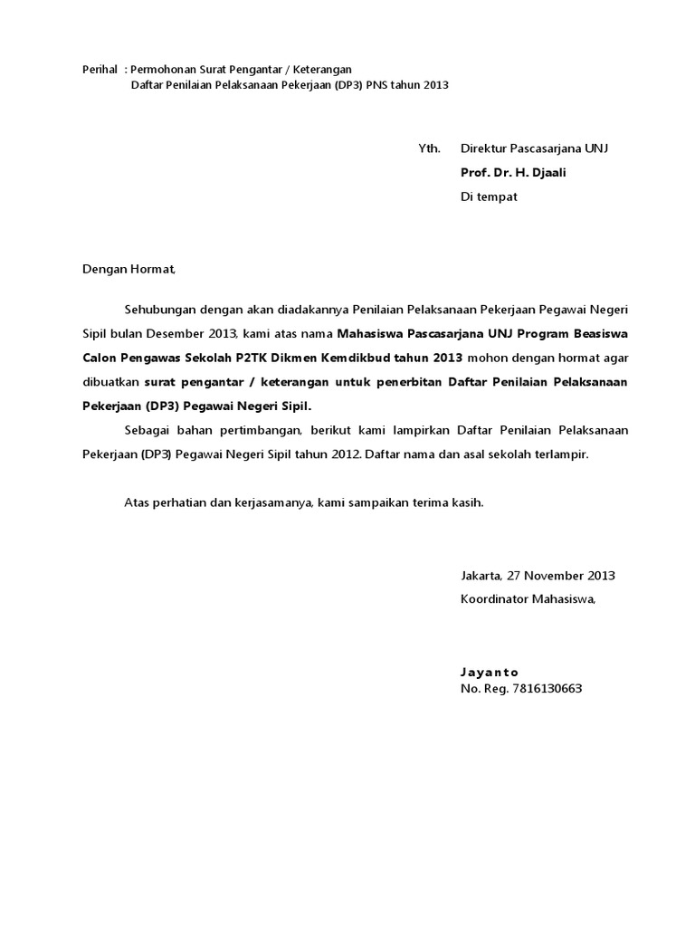 Surat Pengantar DP3 UNJ | PDF | Pengembangan Diri | Gaya Hidup